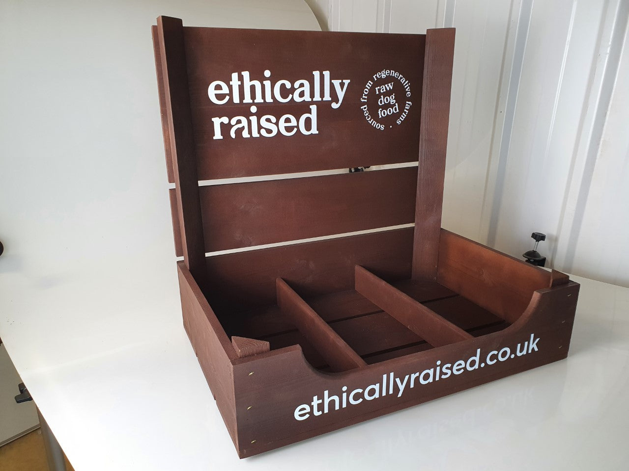Personalised Wooden Counter Top Display with large header – Devon Crates